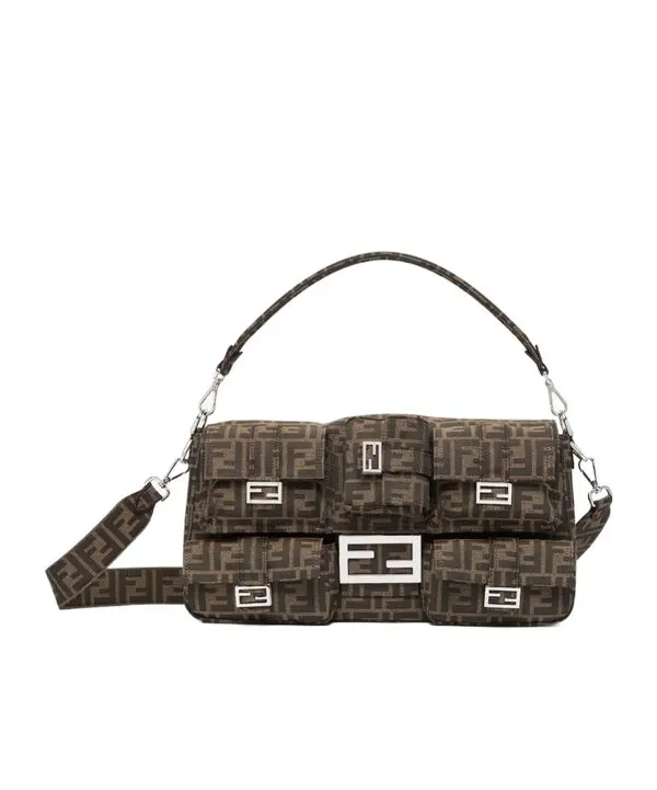 Fendi Maxi Multi-pocket Baguette Ff Jacquard Tote Bag - Brown