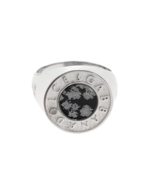 Dolce & Gabbana Tone Logo Ring With Stone Detail - Silver