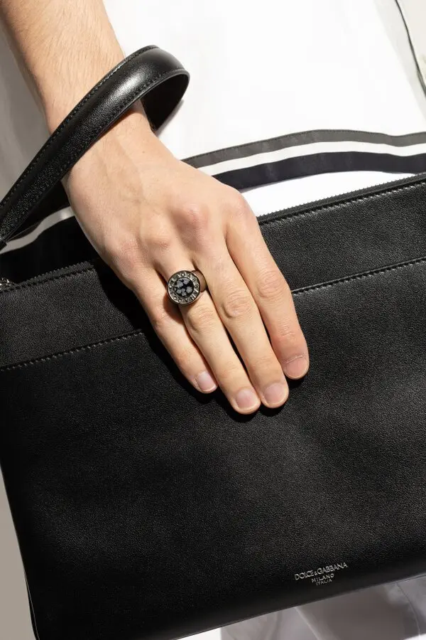 Dolce & Gabbana Tone Logo Ring With Stone Detail