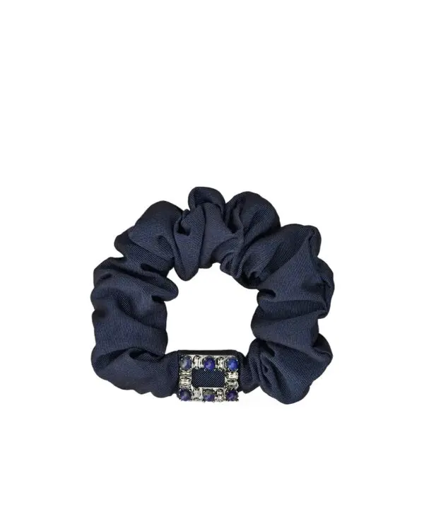 ROGER VIVIER Embellished Grosgrain Scrunchie - Navy Blue