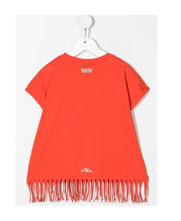 MARCELO BURLON COUNTY OF MILAN Feather Necklace Print T-shirt With Tassel Detail