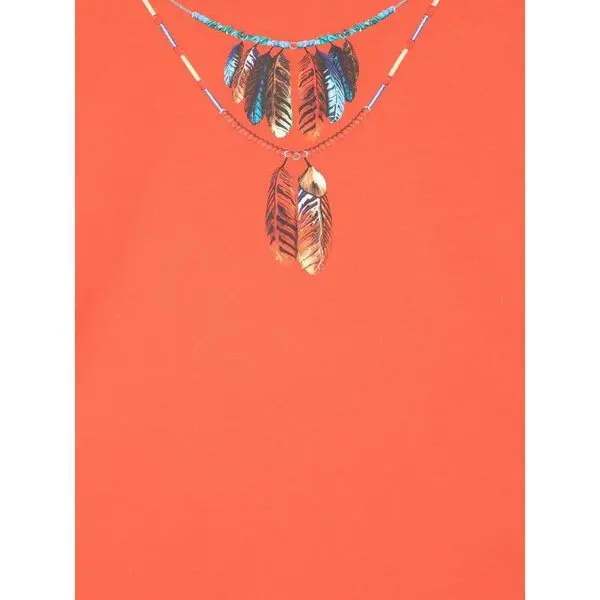 MARCELO BURLON COUNTY OF MILAN Feather Necklace Print T-shirt With Tassel Detail