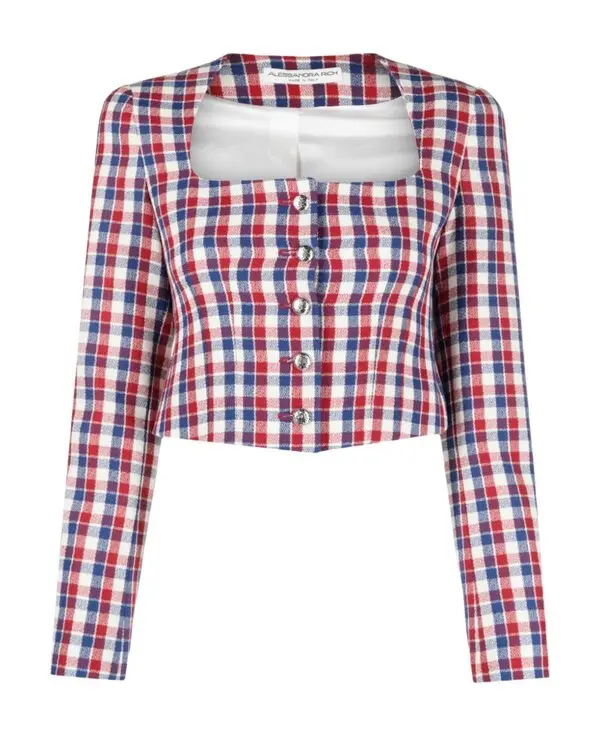 Alessandra Rich Long Sleeve Plaid Jacket