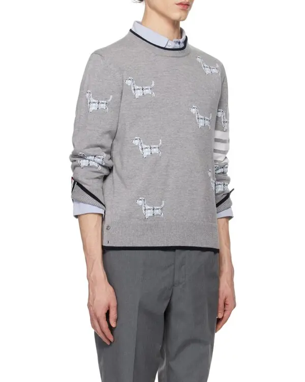 Thom Browne 4-bar" Striped Dog Appliqué Knit Jumper - Light Gray