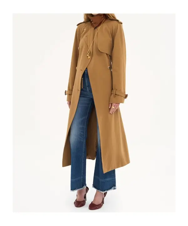 Chloé Long Trench Coat With Leather Collar