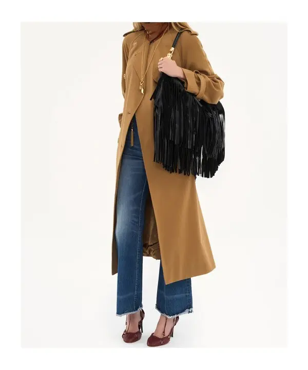 Chloé Long Trench Coat With Leather Collar