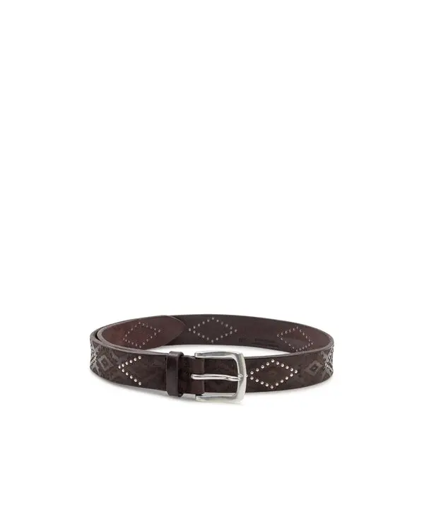 ORTIGNI Studded Pattern Leather Belt - Brown