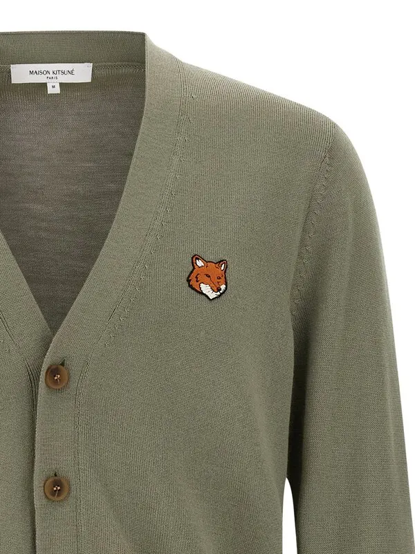 Maison Kitsuné Fox Head V-neck Cardigan - Green