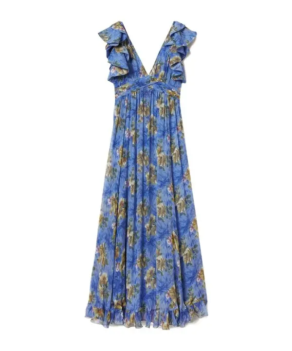 La DoubleJ Ruffled Floral-print Maxi Dress - Blue