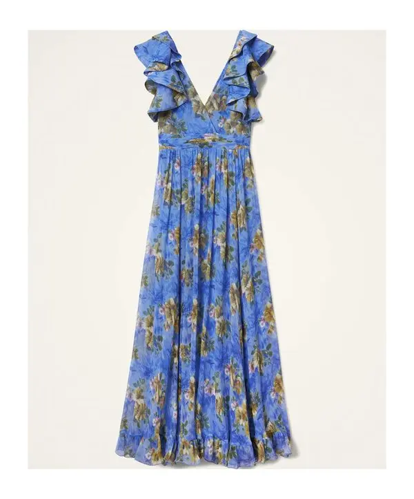 La DoubleJ Ruffled Floral-print Maxi Dress - Blue