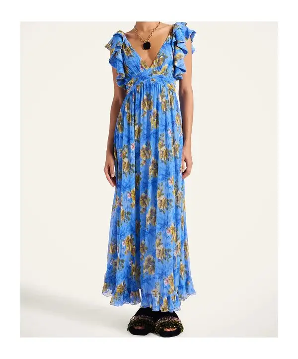 La DoubleJ Ruffled Floral-print Maxi Dress - Blue