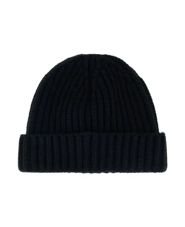 Prada Logo Patch Ribbed Knit Beanie - Black