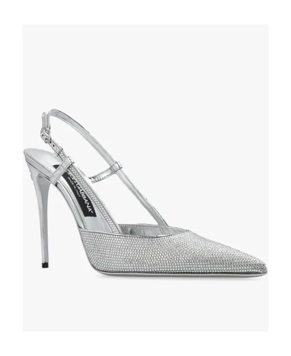 Dolce & Gabbana Crystal-embellished Pointed-toe Slingback Pumps - Gray
