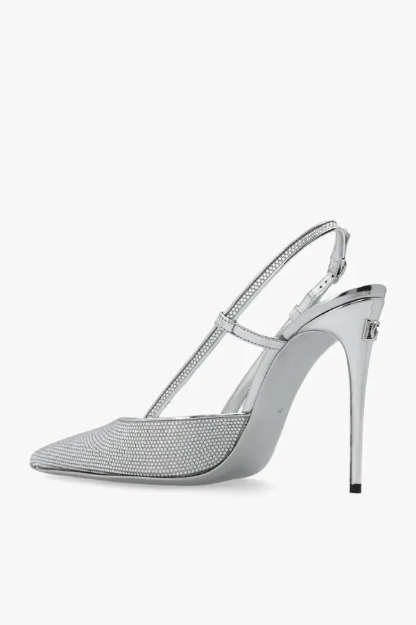 Dolce & Gabbana Crystal-embellished Pointed-toe Slingback Pumps - Gray