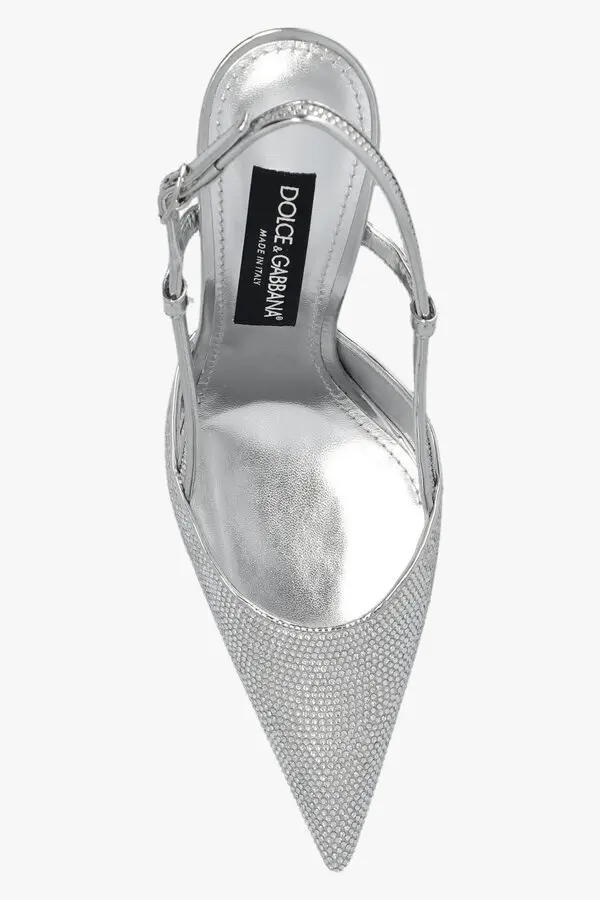 Dolce & Gabbana Crystal-embellished Pointed-toe Slingback Pumps - Gray