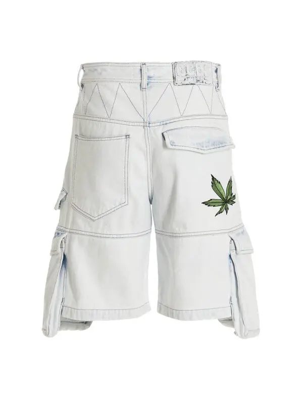Gcds Logo Embellished Denim Cargo Shorts