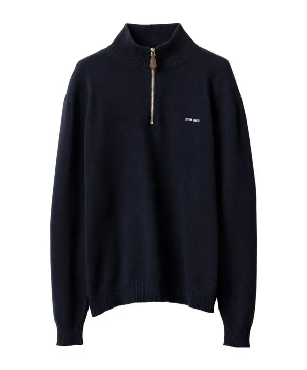Miu Miu Half-zip Knitted Jumper - Blue