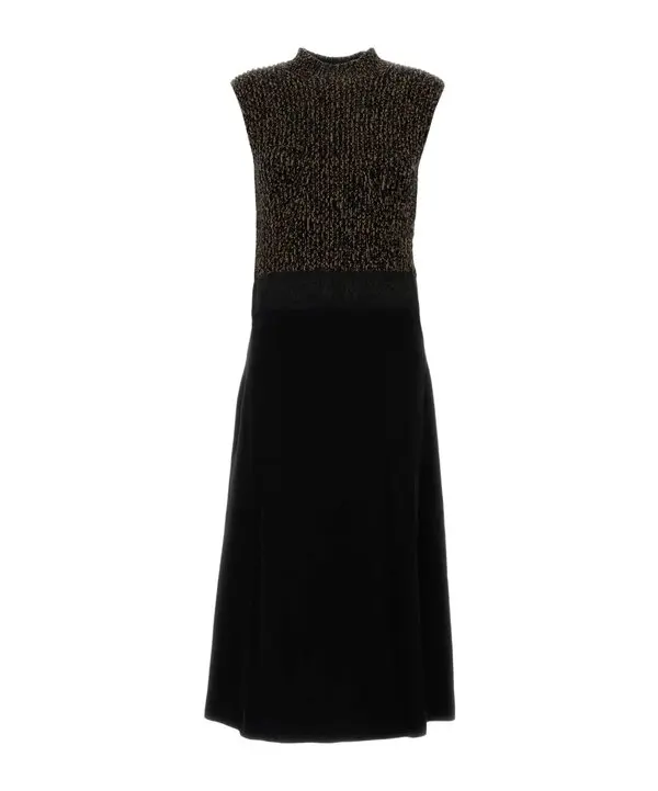 Prada Panelled Sleeveless Ribbed Knit Dress - Black