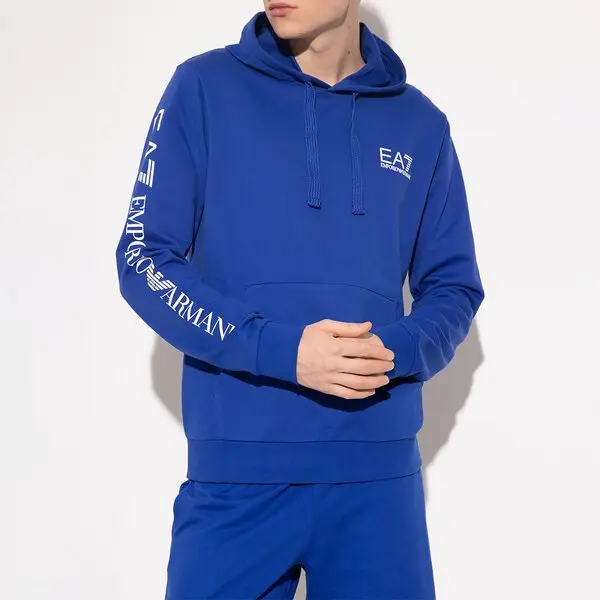 EA7 Logo Print Cotton Hoodie