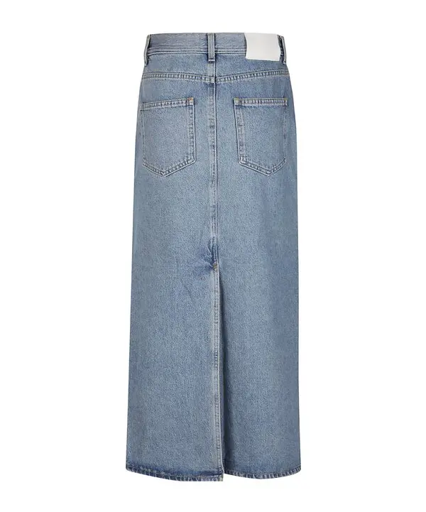 Loulou De Saison Rona Denim Midi Skirt - Gray