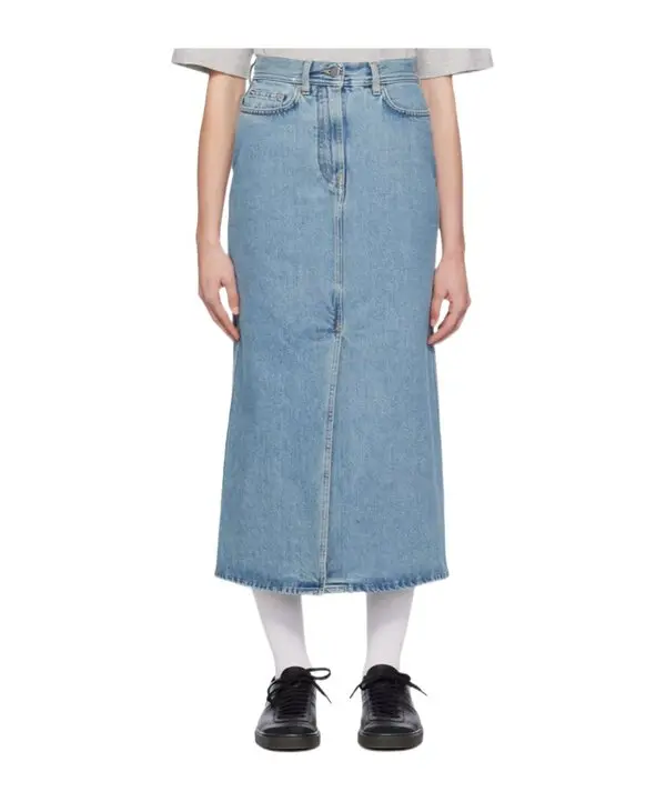 Loulou De Saison Rona Denim Midi Skirt - Gray