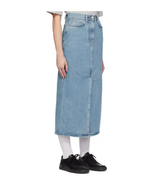 Loulou De Saison Rona Denim Midi Skirt - Gray