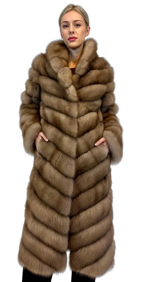 LISKA Long-sleeved Fur Coat - Brown