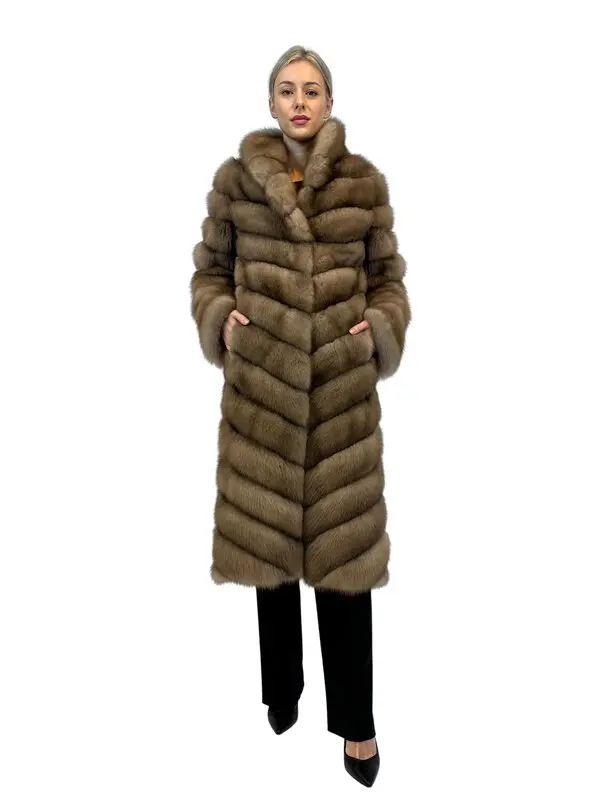 LISKA Long-sleeved Fur Coat - Brown
