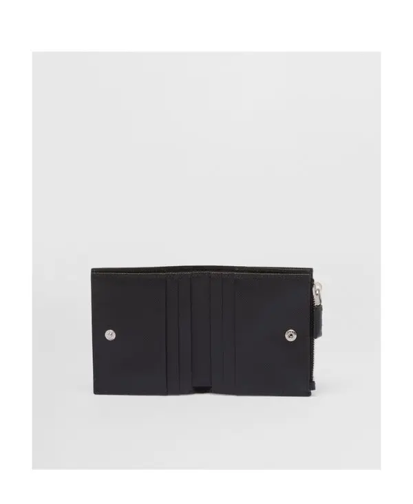 Prada Logo Plaque Bi-fold Wallet - Black