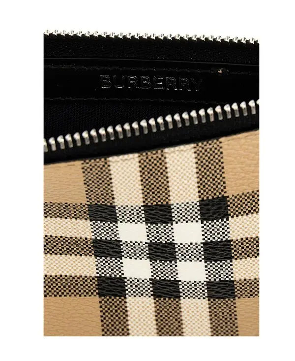 Burberry Check Printed Zipped Wallet - Nude