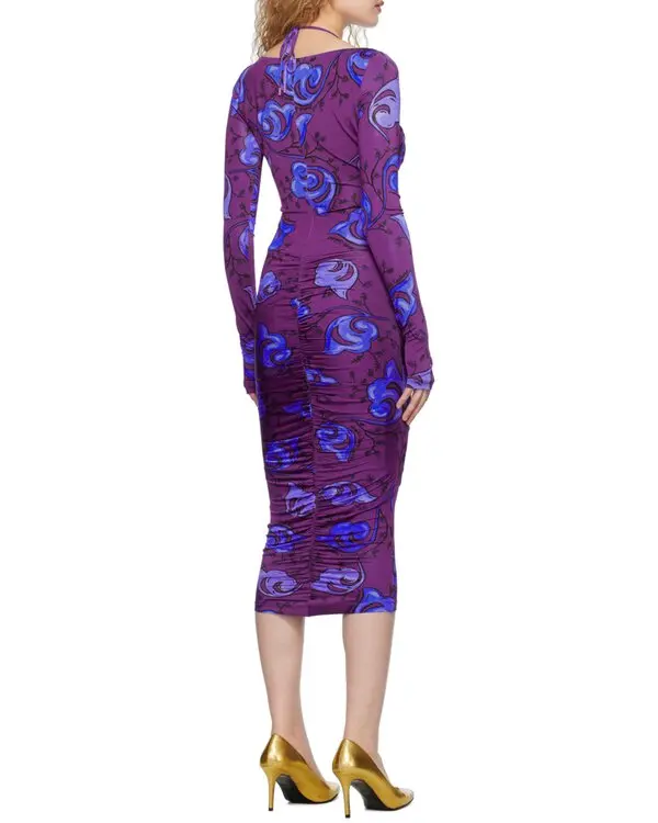 Versace Floral Print Cut-out Midi Dress