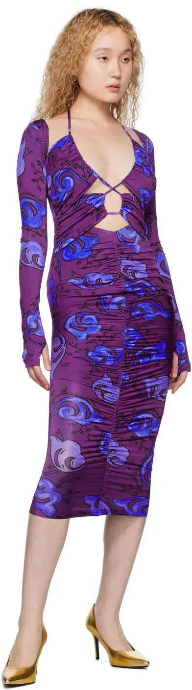 Versace Floral Print Cut-out Midi Dress