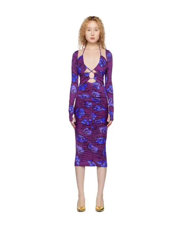 Versace Floral Print Cut-out Midi Dress