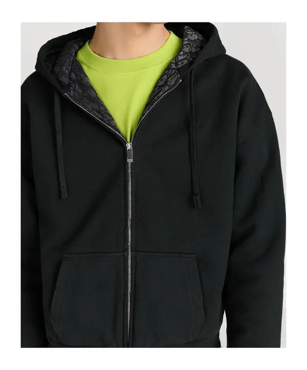 Dior Zip-up Drawstring Hoodie With Tonal Oblique Print - Dark Gray