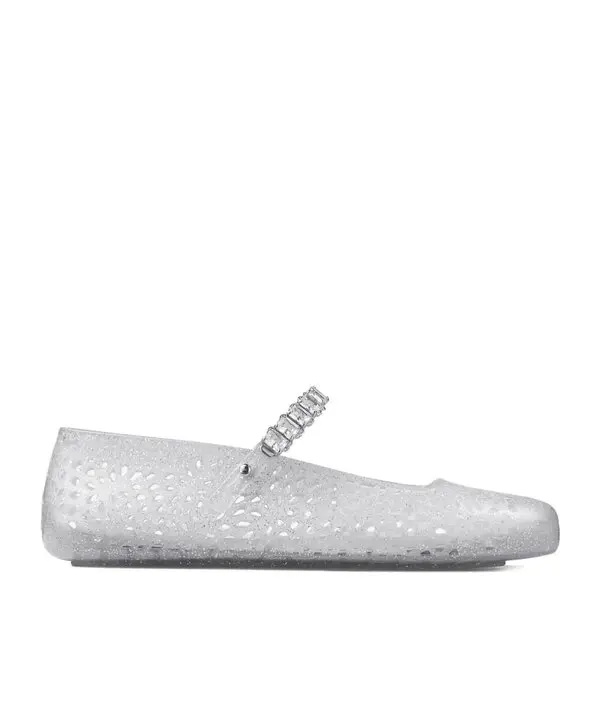 JIMMY CHOO Embellished Jelly Ballerina Flats - White