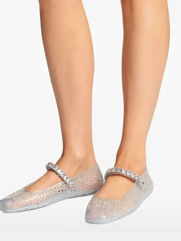 JIMMY CHOO Embellished Jelly Ballerina Flats - White