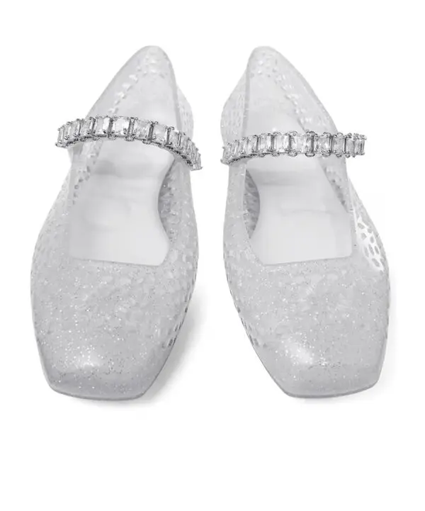 JIMMY CHOO Embellished Jelly Ballerina Flats - White