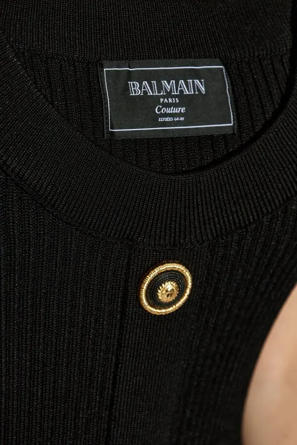 Balmain Halterneck Ribbed Knit Mini Dress - Black