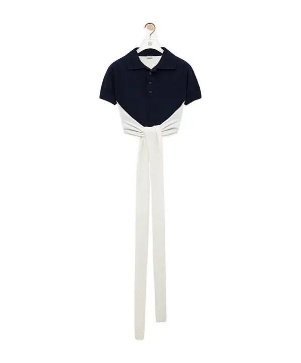 Loewe Open Back Polo Sweater - Navy Blue Rice White