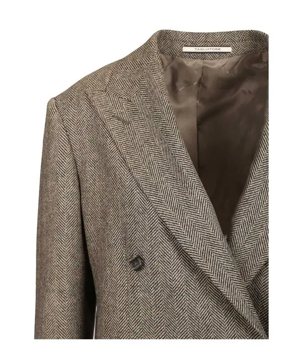 Tagliatore V-neck Double-breasted Herringbone Blazer
