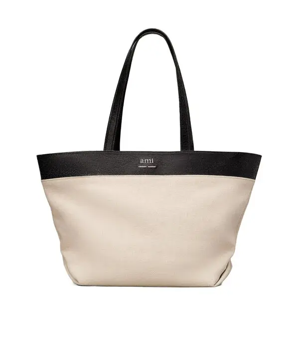 Ami Logo Plaque Tote Bag - Natural Color