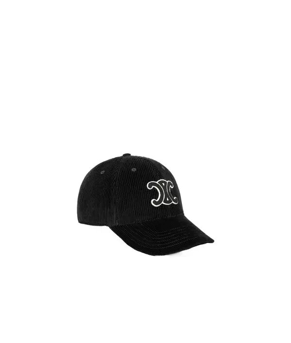 Celine Triomphe Corduroy Baseball Cap - Black