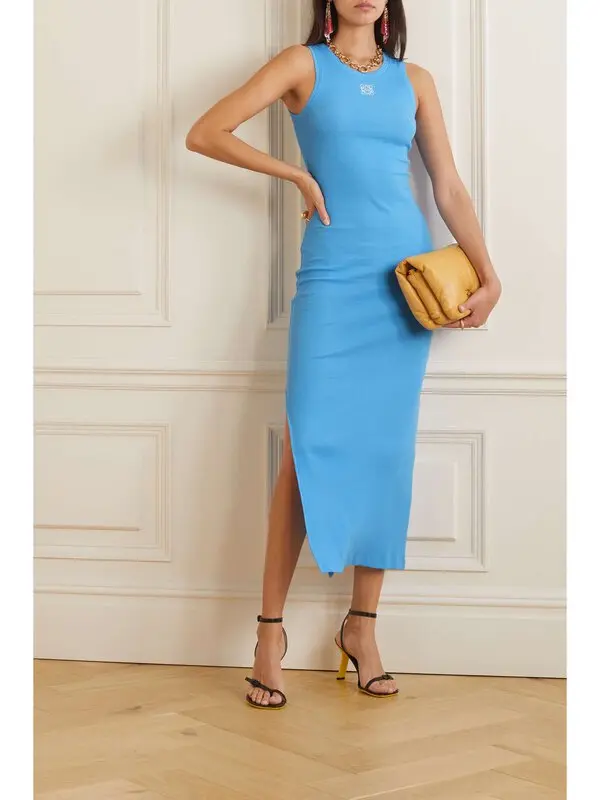 Loewe Sleeveless Ribbed Midi Dress With Logo Detail