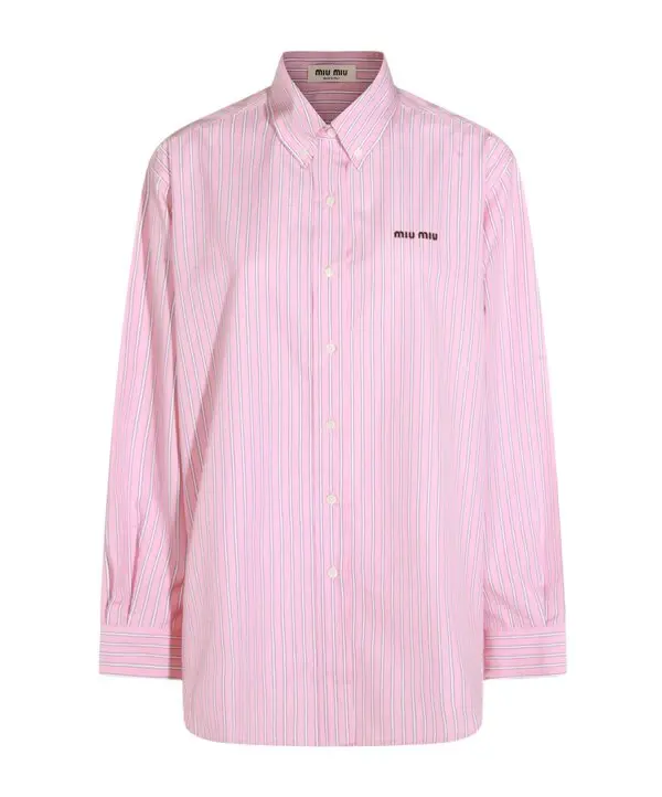 Miu Miu Striped Embroidered Logo Shirt - No
