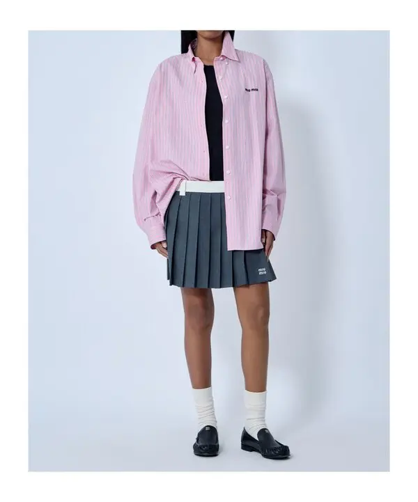 Miu Miu Striped Embroidered Logo Shirt