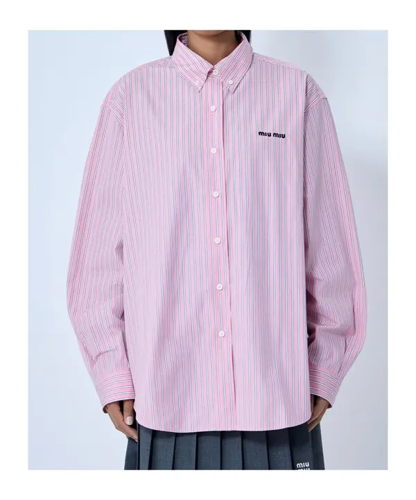 Miu Miu Striped Embroidered Logo Shirt