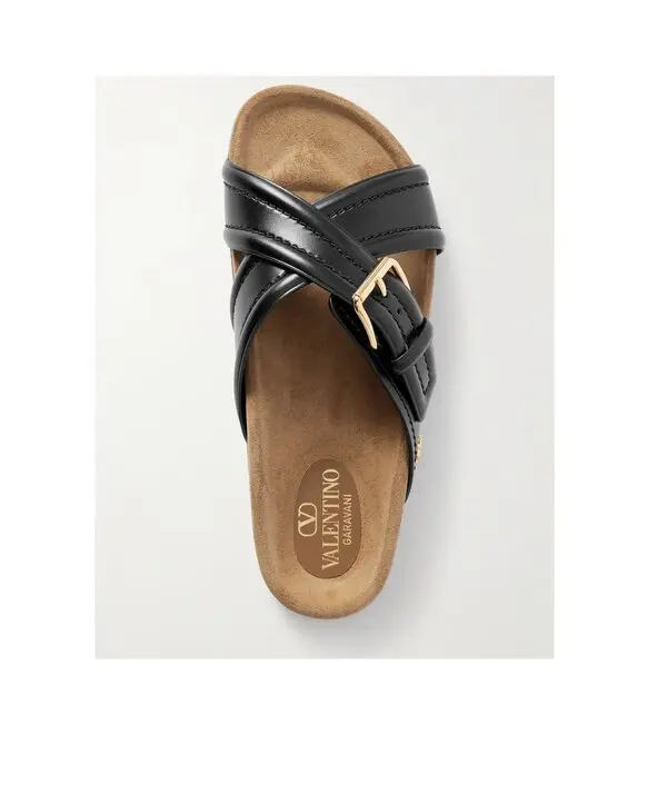 Valentino Garavani Vlogo Plaque Leather Slides - Black