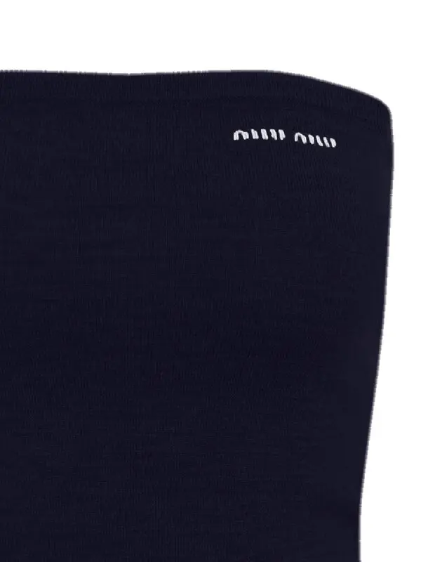 Miu Miu Strapless Knit Top With Logo Patch - Navy Blue
