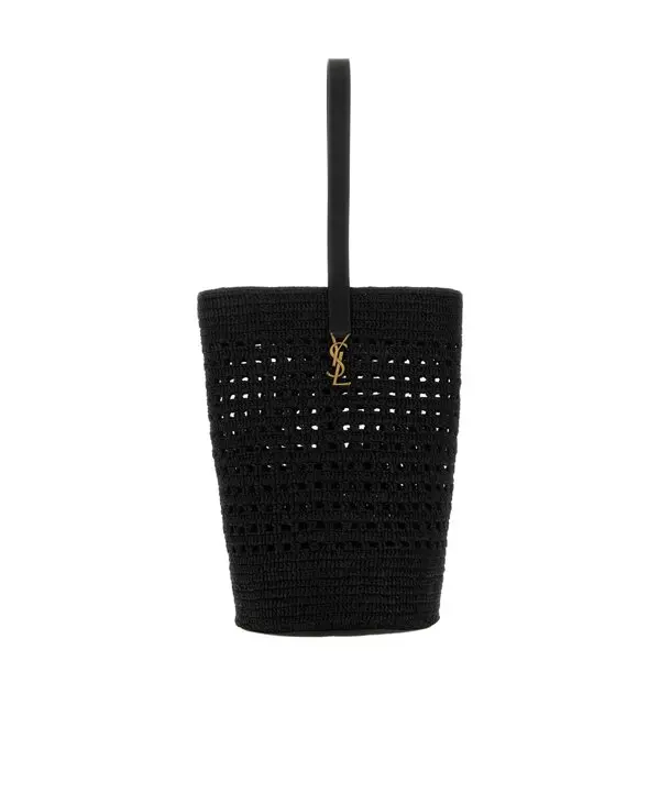 Saint Laurent Logo Plaque Woven Bucket Bag