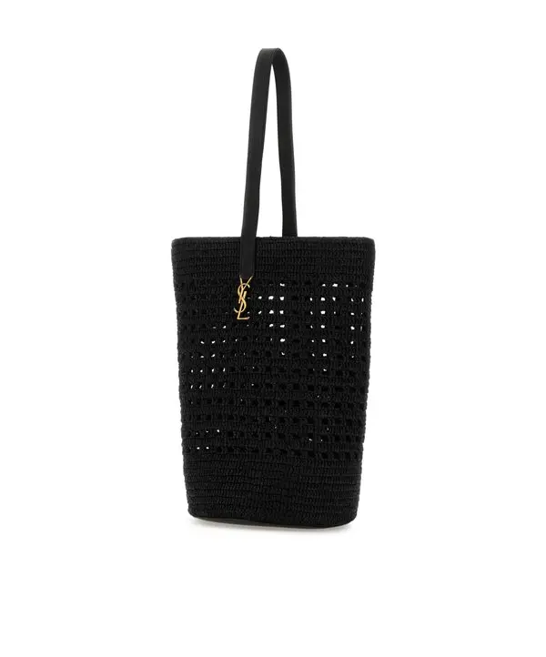 Saint Laurent Logo Plaque Woven Bucket Bag